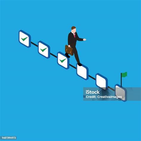 목표를 향해 걷는 작업을 마무리하는 사업가 아이소메트릭 3d 3차원 형태에 대한 스톡 벡터 아트 및 기타 이미지 3차원 형태 걷기 겨냥 Istock