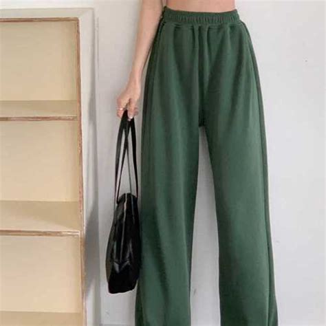 다크 그린 하이웨스트 허리 밴딩 여성 캐주얼 트레이닝 팬츠 바지 J25