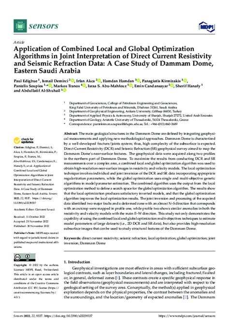 Pdf Application Of Combined Local And Global Optimization Algorithms In Joint Interpretation