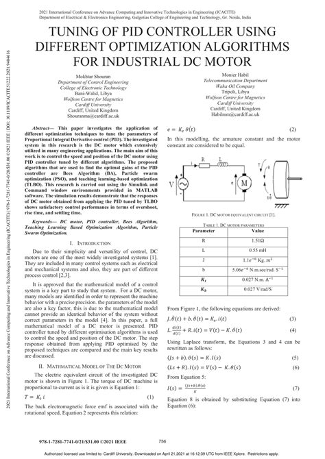 Pdf Tuning Of Pid Controller Using Different Optimization Algorithms