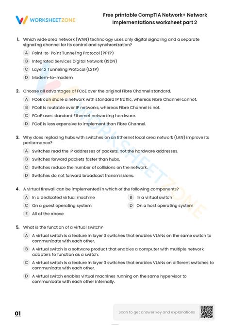 Free Printable CompTIA Network Network Implementations Worksheet Part 2