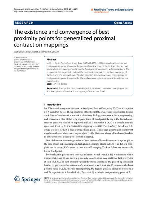 Pdf The Existence And Convergence Of Best Proximity Points For Generalized Proximal