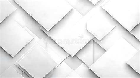 Abstract White Geometric Background With Overlapping Squares And Soft Shadows Creating A Three