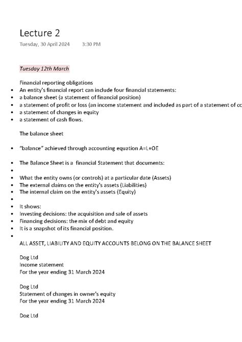 Bsns115 Week 3 Lecture 2 Notes Tuesday 12th March Financial Reporting Obligations An Entitys