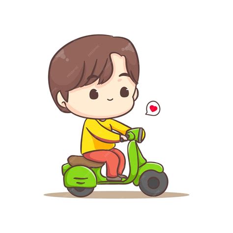 스쿠터를 타고 있는 귀여운 소년 프리미엄 벡터