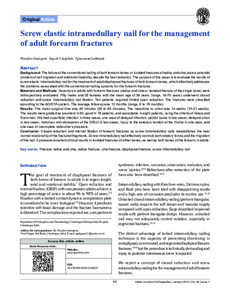 Pdf Screw Elastic Intramedullary Nail For The Management Of Adult Forearm Fractures
