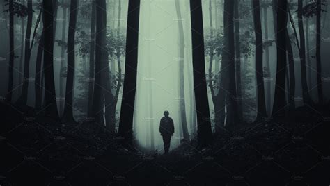 Dark Mysterious Silhouette In Forest Dark Forest Aesthetic