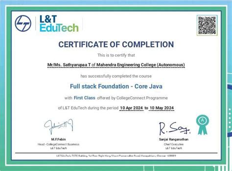 sathya rupaa on linkedin i completed java programming course in landt