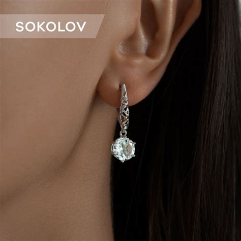 Серьги длинные женские серебро 925 пробы SOKOLOV, ювелирные украшения ...
