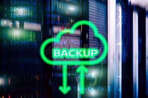 Backup Button On Modern Server Room Background Data Loss Prevention System Recovery Stock