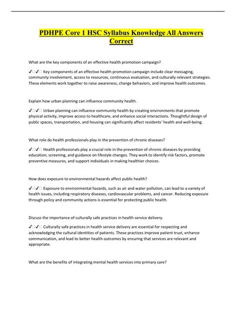 Pdhpe Core 1 Hsc Syllabus Knowledge All Answers Correct Pdhpe Core 1