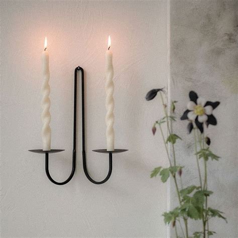 Wall Candle Holder Double Arm Hand Forged Iron Minimalist Frame Foter
