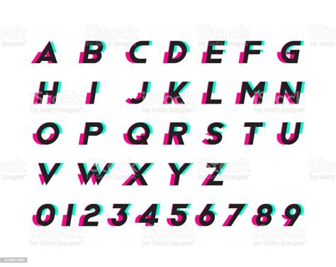 알파벳 숫자와 유행 결함 효과 함께입니다 평면 벡터 일러스트 Eps 10 기업 재무와 산업에 대한 스톡 벡터 아트 및 기타 이미지 기업 재무와 산업 디자인 문자