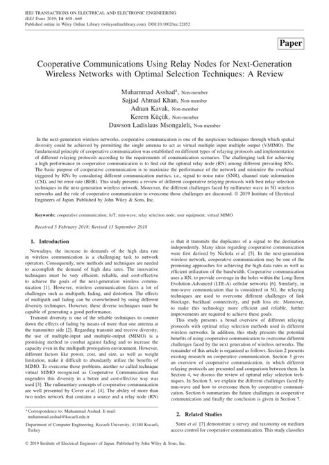 Cooperative Communications Using Relay Nodes For Next‐generation