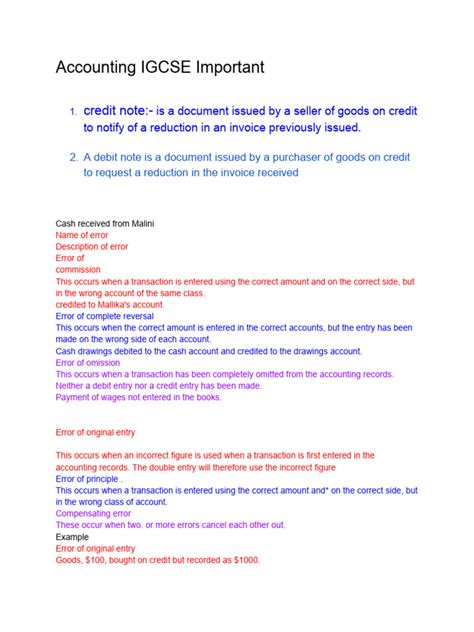 Accounting Igcse Important Pdf