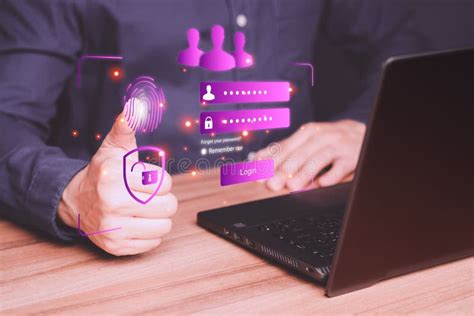 Man Protecting Personal Data On A Computer Laptop And Virtual Interface Cyber Security Concept