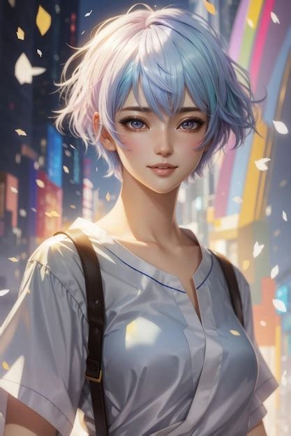 Premium Photo Beautiful Anime Girl With Short Hair And Bag Pack