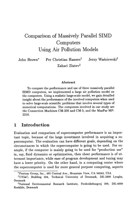 Pdf Comparison Of Parallel Computers Using Air Pollution Models