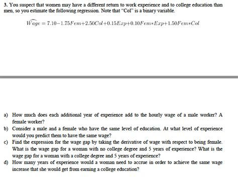 Solved 3 You Suspect That Women May Have A Different Return Chegg Com