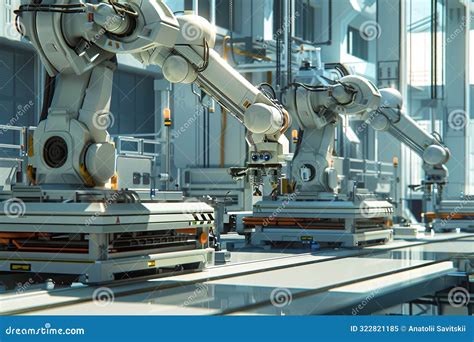 A Clean Modern Manufacturing Plant With Robotic Arms And Automated Systems Generative Ai Stock