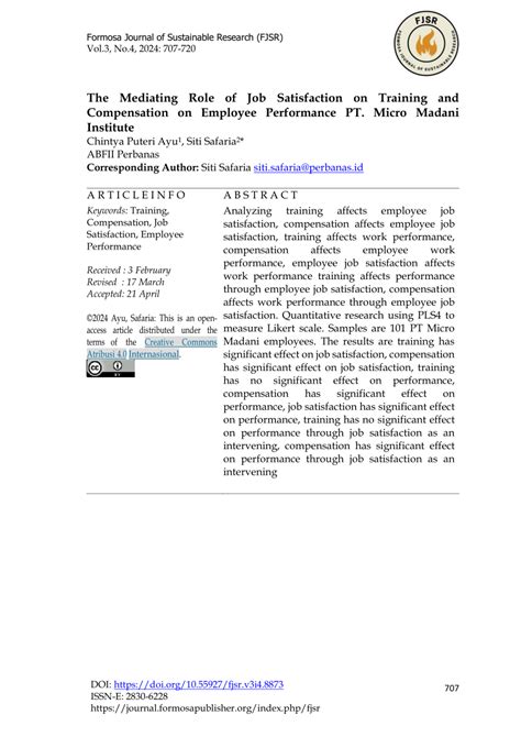 Pdf The Mediating Role Of Job Satisfaction On Training And