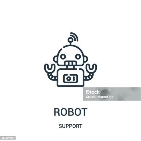 지원 컬렉션에서 로봇 아이콘 벡터입니다 얇은 라인 로봇 개요 아이콘 벡터 일러스트 레이 션입니다 웹 및 모바일 앱 로고 인쇄 미디어에 사용할 선형 기호입니다 과학에 대한
