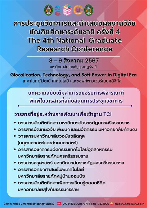 งานการประชุมวิชาการและนำเสนอผลงานวิจัยบัณฑิตศึกษาระดับชาติ ครั้งที่ 4 บัณฑิตวิทยาลัย