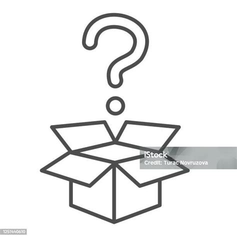 질문과 상자 얇은 라인 아이콘 배달 개념 흰색 배경에 물음표 기호판 상자 개요 스타일의 상자 아이콘 위의 질문과 함께 골판지
