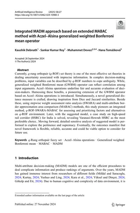 Pdf Integrated Madm Approach Based On Extended Mabac Method With