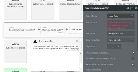 how to let users export a file as csv from a repeating group that has