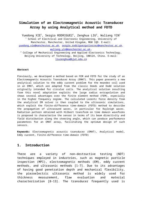 Docx Simulation Of An Electromagnetic Acoustic Transducer · Web Viewsome Papers Model Emat