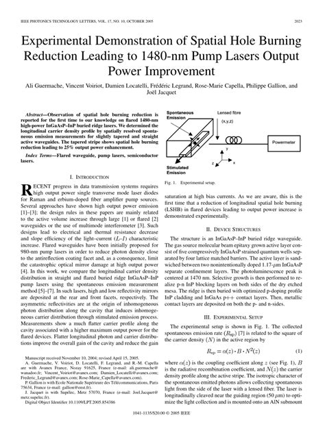 Pdf Experimental Demonstration Of Spatial Hole Burning Reduction Leading To 1480 Nm Pump