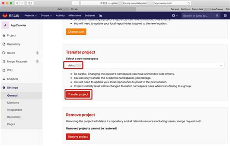 【未解决】gitlab中尝试通过transfer Project去整体迁移一个git仓库 在路上