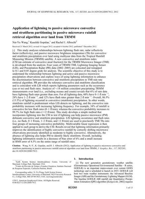 Pdf Application Of Lightning To Passive Microwave Convective And Stratiform Partitioning In