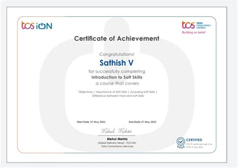 Sathish Vadivel On Linkedin Successfully Completed The Tcs Ion Course Of Introduction Of Soft