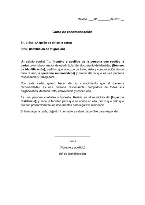 O Carta De Recomendaci N Para Visa Plantilla De Carta De Recomendaci N Curr Culum Entrevista