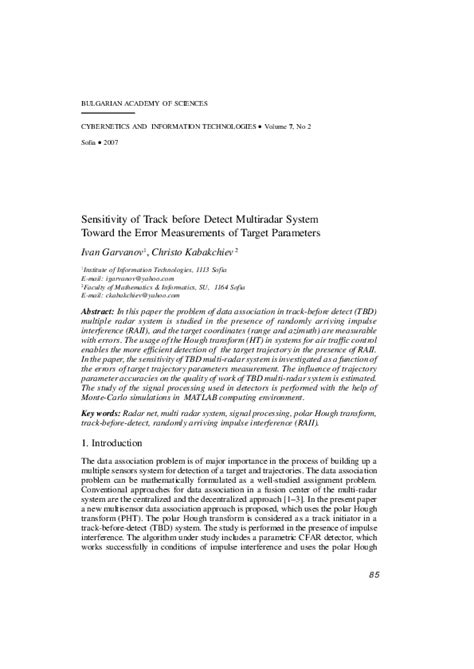 Pdf Sensitivity Of Track Before Detect Multiradar System Toward The Error Measurements Of