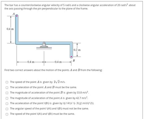 Solved The Bar Has A Counterclockwise Angular Velocity Of 5