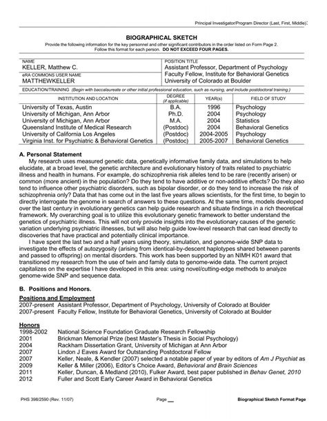 Nih Biosketch Matthew C Kellers