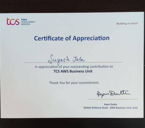 suyash shrey jain on linkedin appreciation teamwork grateful tcs awscloud collaboration