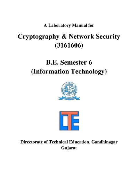 3161606 Cns Lab Manual A Laboratory Manual For Cryptography And Network Security 3161606 B