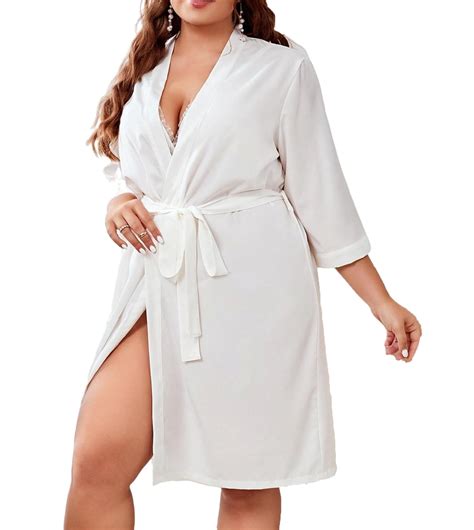 Letter Graphic Robes 34 Sleeve White Plus Size Robes And Robe Sets