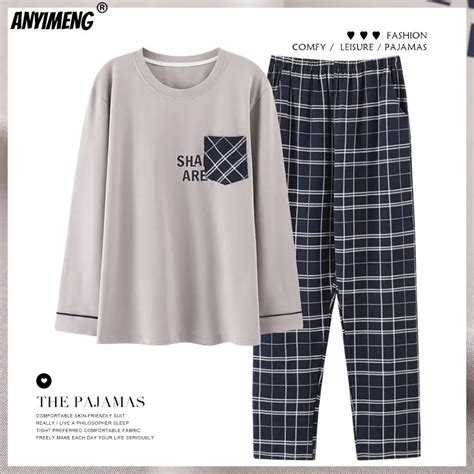 젊은 남성 가을 겨울 따뜻한 코튼 잠옷 패션 긴 소매 격자 무늬 바지 잠옷 세트 라운드 칼라 플러스 사이즈 4xl 잠옷 Aliexpress