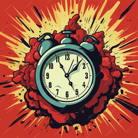 A Vector Illustration Of An Exploding Alarm Clock In A Dramatic Comic Style With A Vivid Red And