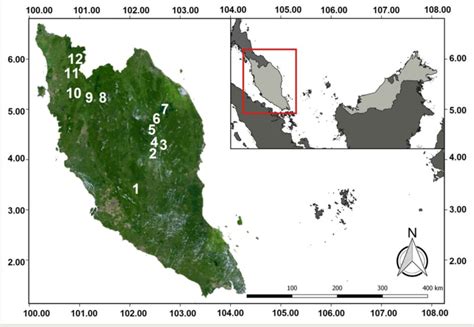 Map Of Peninsular Malaysia With A Close Up Of Various Locations Where