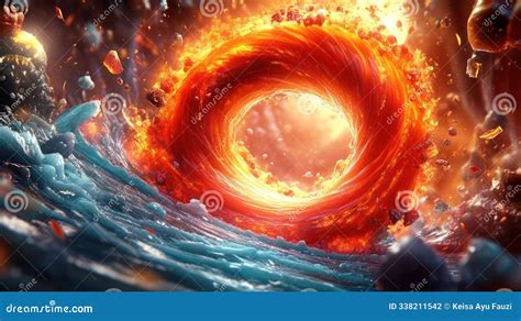 A Swirling Vortex Of Molten Lava And Water Creating A Dynamic And Surreal Visual Effect Stock