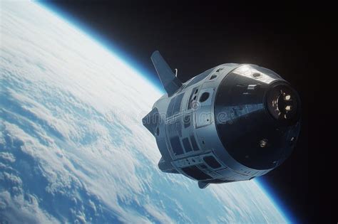 Spacecraft With Solar Panels Orbiting A Vibrant Blue Planet Stock Illustration Illustration Of