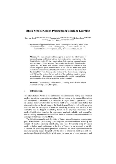Pdf Blackscholes Option Pricing Using Machine Learning