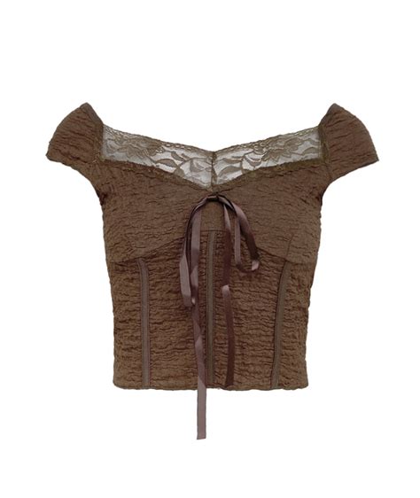 코지앤키치 브라운 레이스 리본 탑 위시버킷