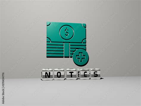 3d Representation Of Notes With Icon On The Wall And Text Arranged By Metallic Cubic Letters On